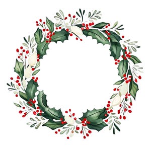 20 Watercolor Christmas Wreath, Christmas Wreath Clipart, Holly Wreath ...