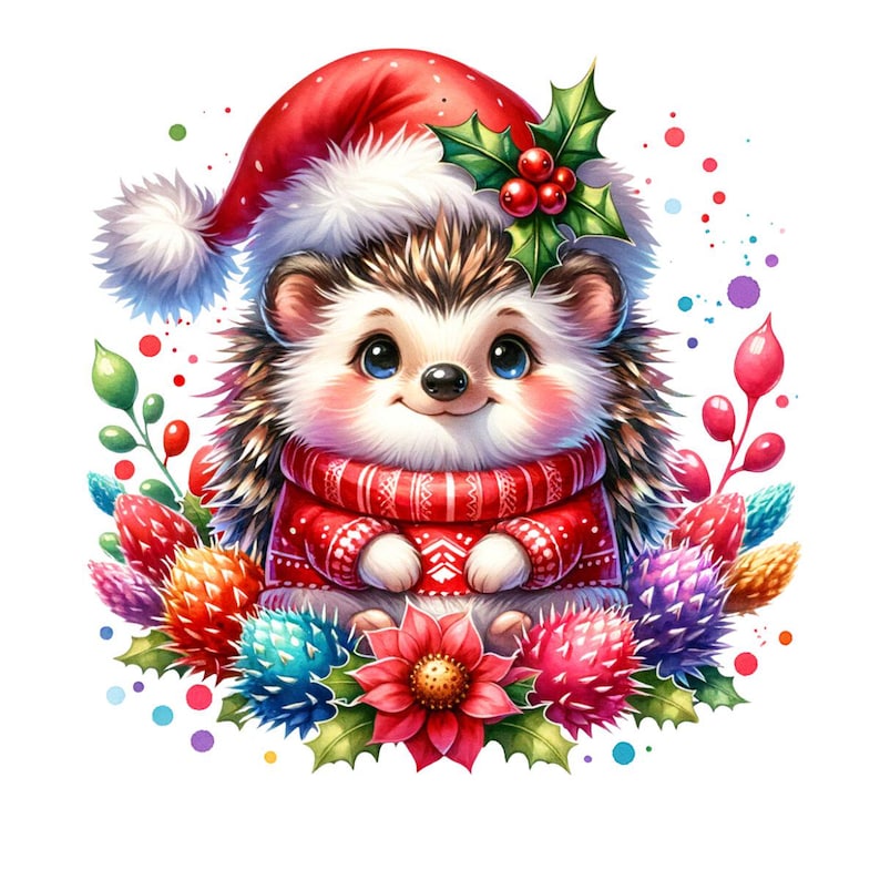 20 Cute Christmas Hedgehog Sublimation, Watercolor Christmas Clipart ...