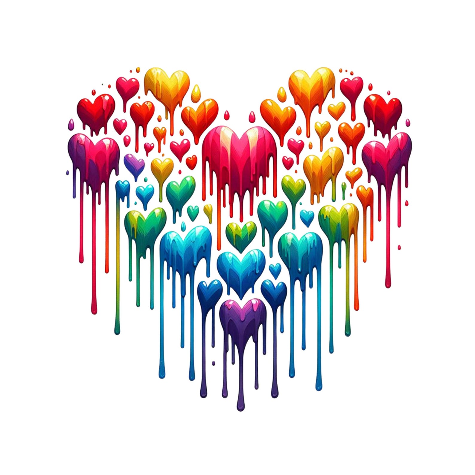 12 Rainbow Dripping Heart PNG Bundle, Colorful Heart Clipart, Paint ...