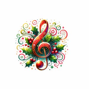 15 Watercolor Christmas Treble Clef, Music Note Clipart, PNG, Digital ...