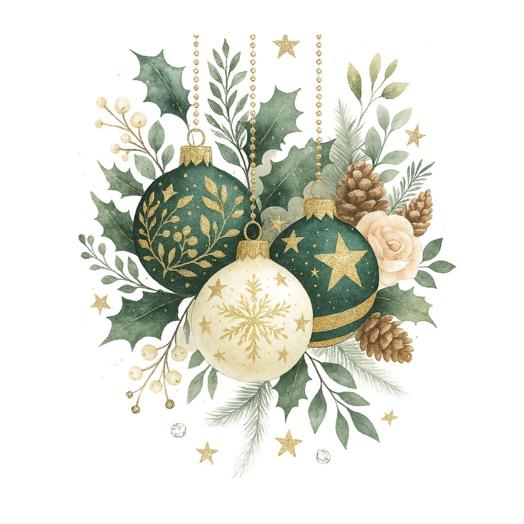 Watercolor Christmas Baubles Clipart Bundle: Printable Holiday Graphics ...