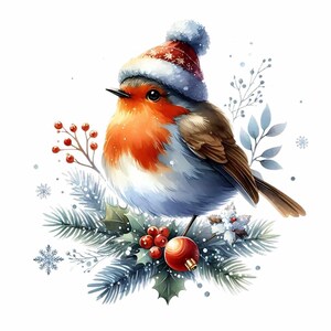 18 Watercolor Christmas Robin, Robin Bird Clipart, Christmas Bird ...