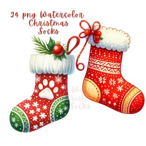 24 Watercolor Christmas Sock, Isolated Christmas Socks, for ...