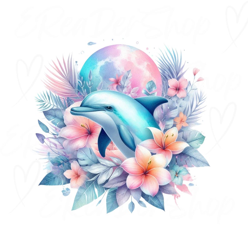 15 Watercolor, Tropical Sunset Dolphin, Cartoon Dolphin, Clipart, Sea ...