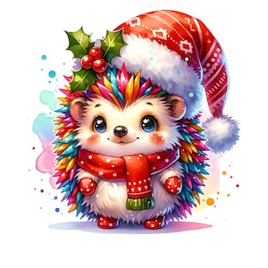 20 Cute Christmas Hedgehog Sublimation, Watercolor Christmas Clipart ...