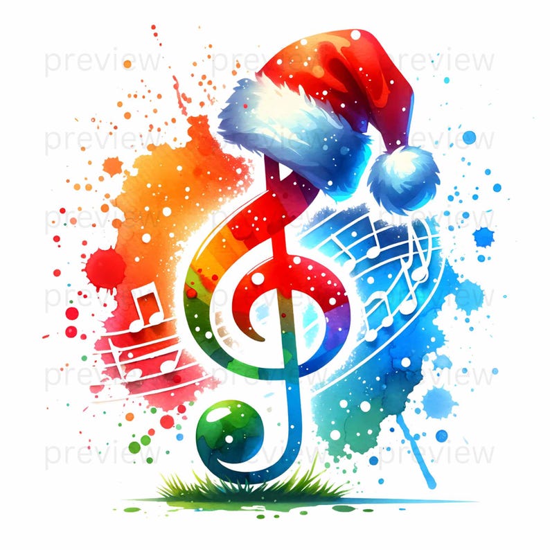 30 Watercolor Christmas Music Notes Sublimation, Music Clipart ...