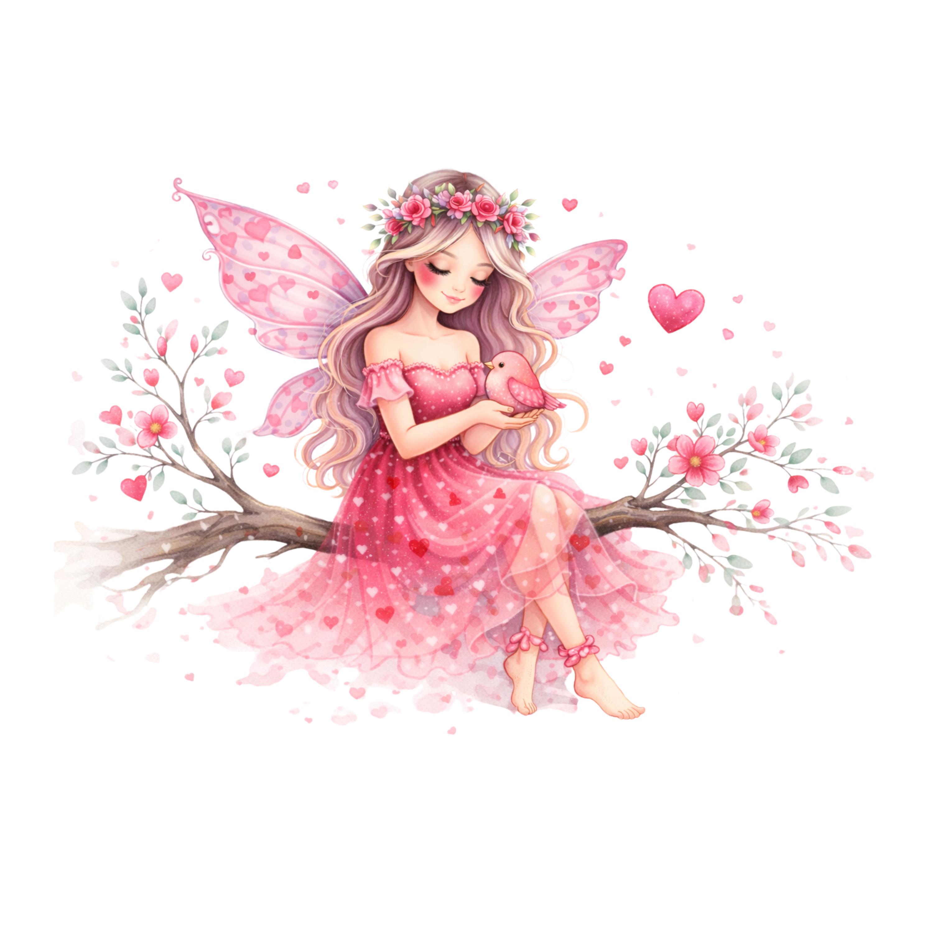 Watercolor Valentine Pink Fairies Clipart, Fantasy Nursery Art, PNG ...