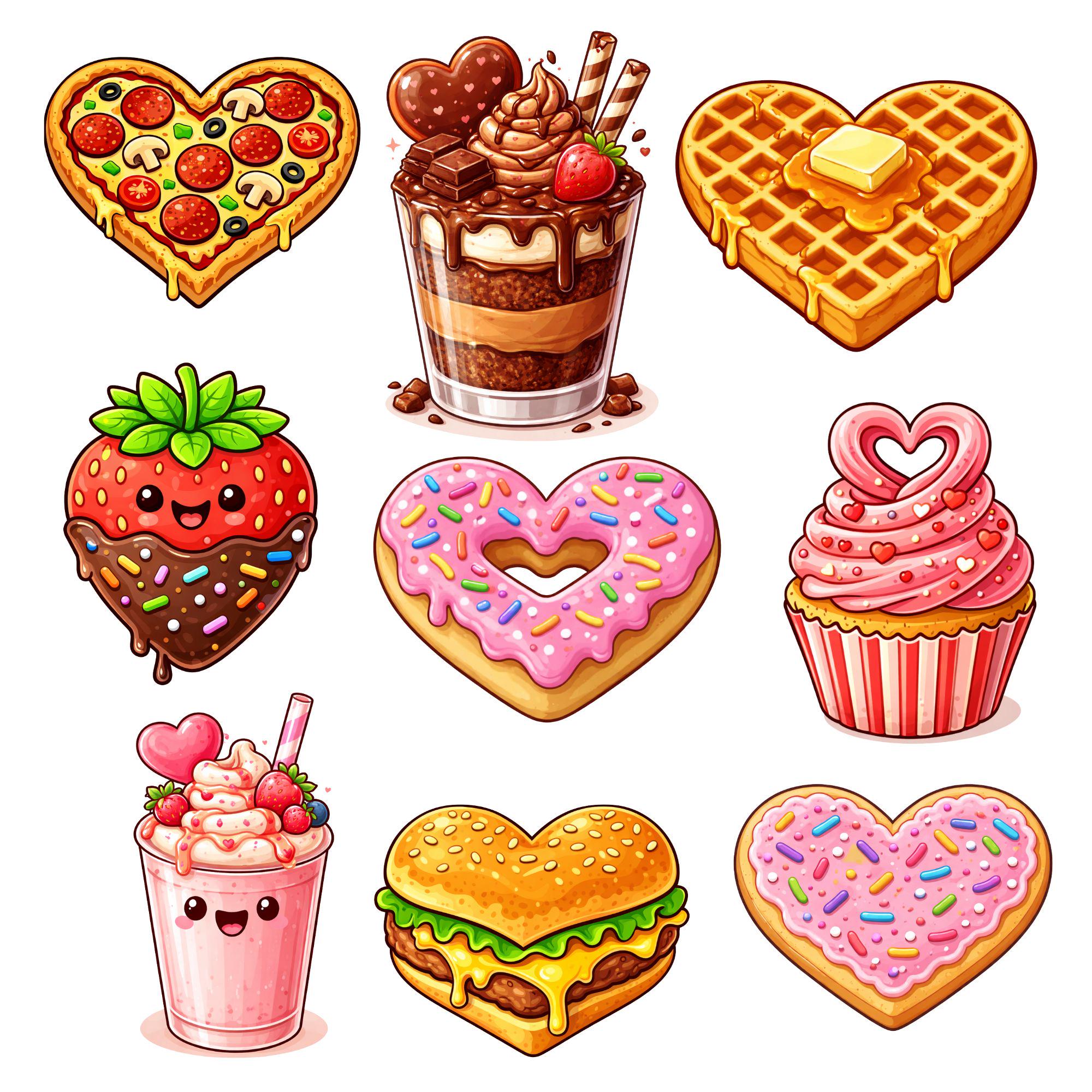 Valentine Heart Food Clipart Bundle: Dessert & Pizza PNG (digital ...