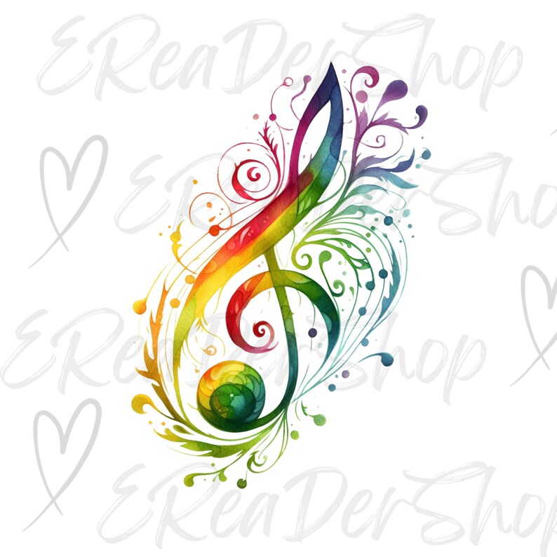 20 Watercolor Music Notes Clipart, Rastafarian Color, Treble Clef ...
