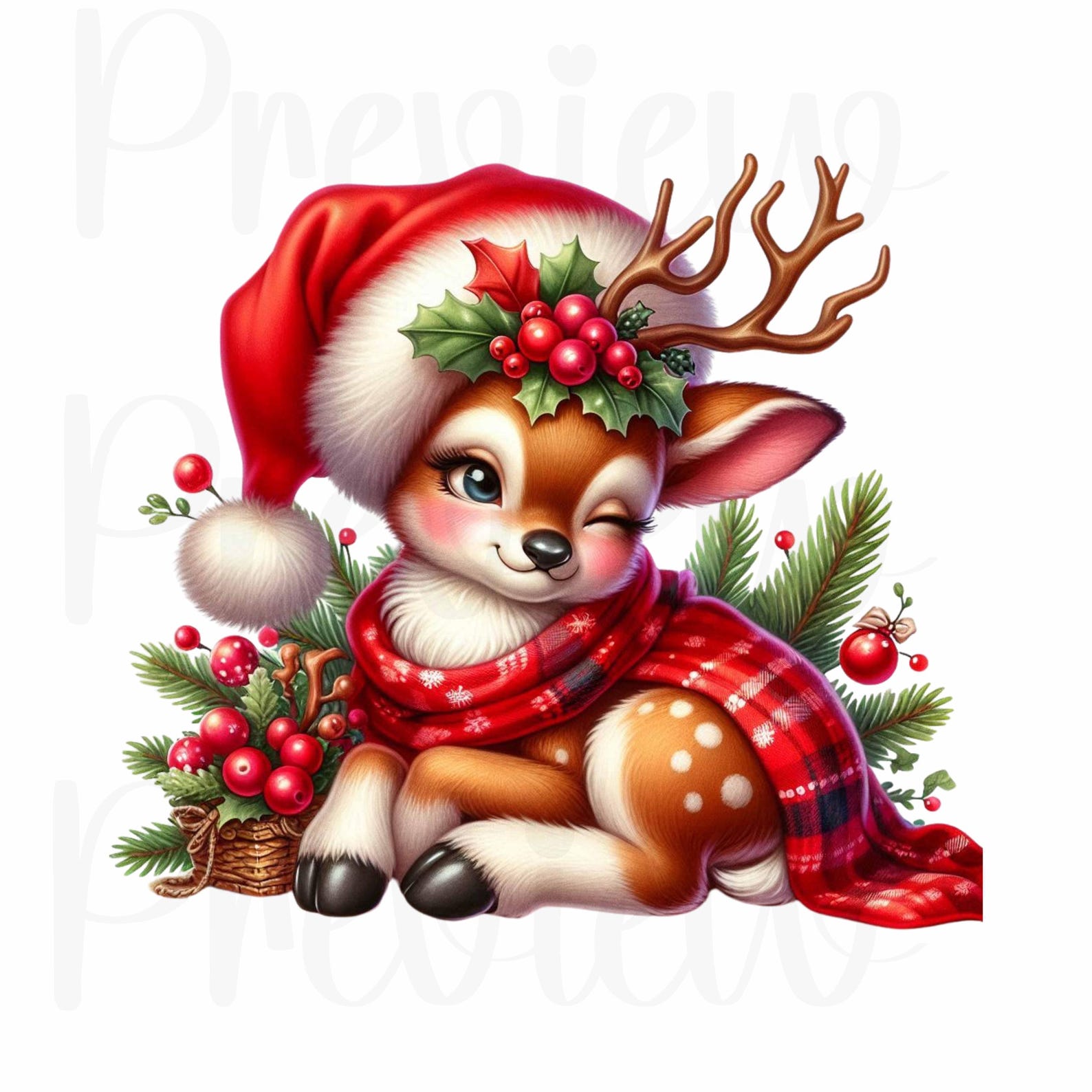 30 Cute Christmas Reindeers, Reindeer Clipart, Watercolor Reindeer ...