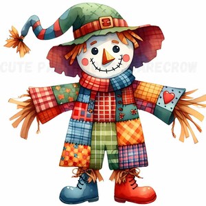 12 Cute Watercolor Patchwork Scarecrows Clipart, Autumn Clipart, Fall ...