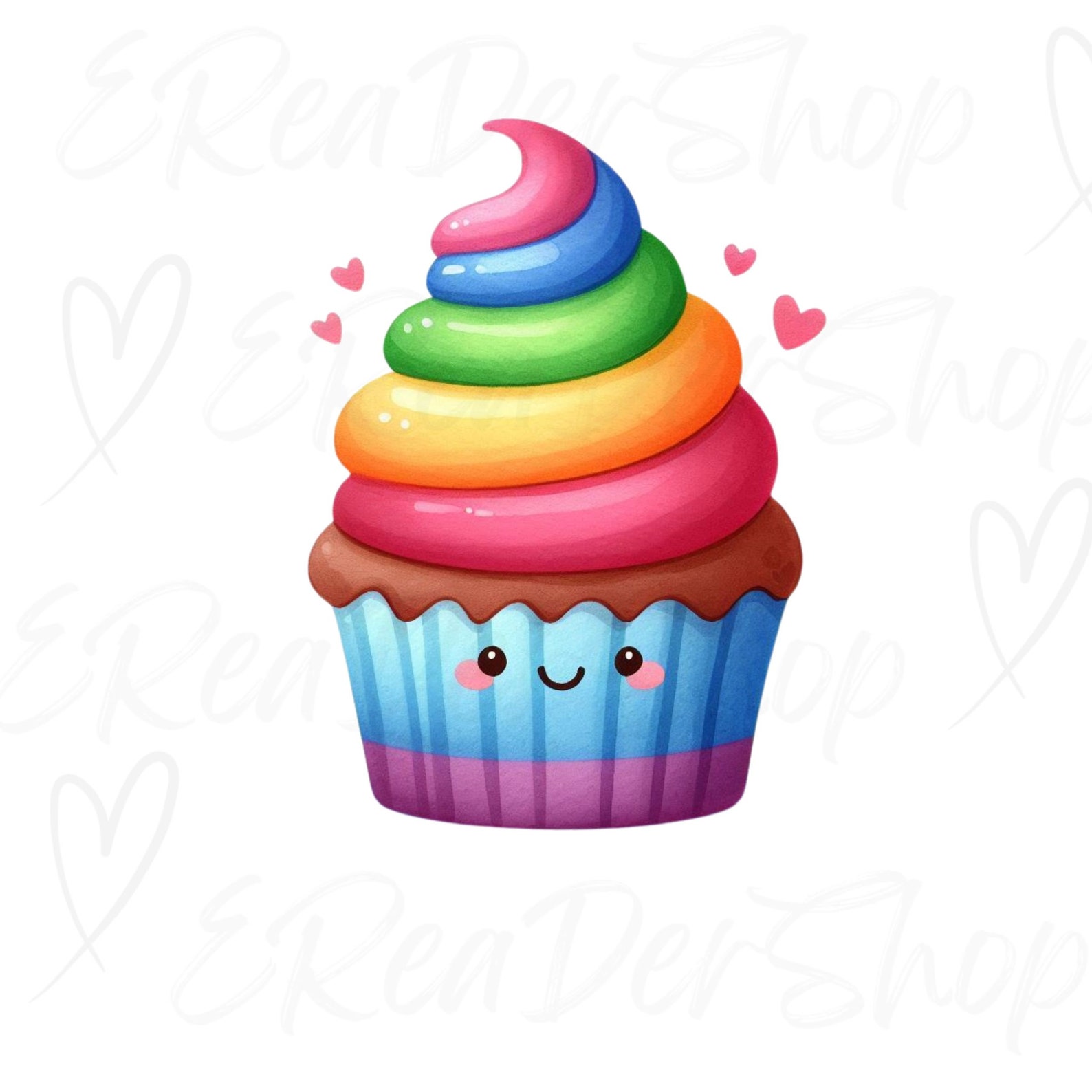 30 Png Rainbow Cupcakes, Watercolor Cupcakes, Cute Kawaii Rainbow ...