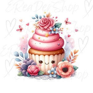 30 Cute Cupcakes, Cupcakes Clipart, Watercolor Cupcakes, Flower Cupckes ...