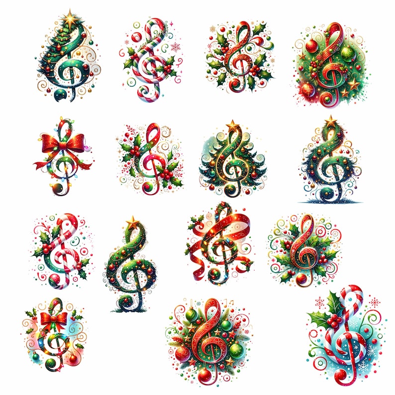 15 Watercolor Christmas Treble Clef, Music Note Clipart, PNG, Digital ...