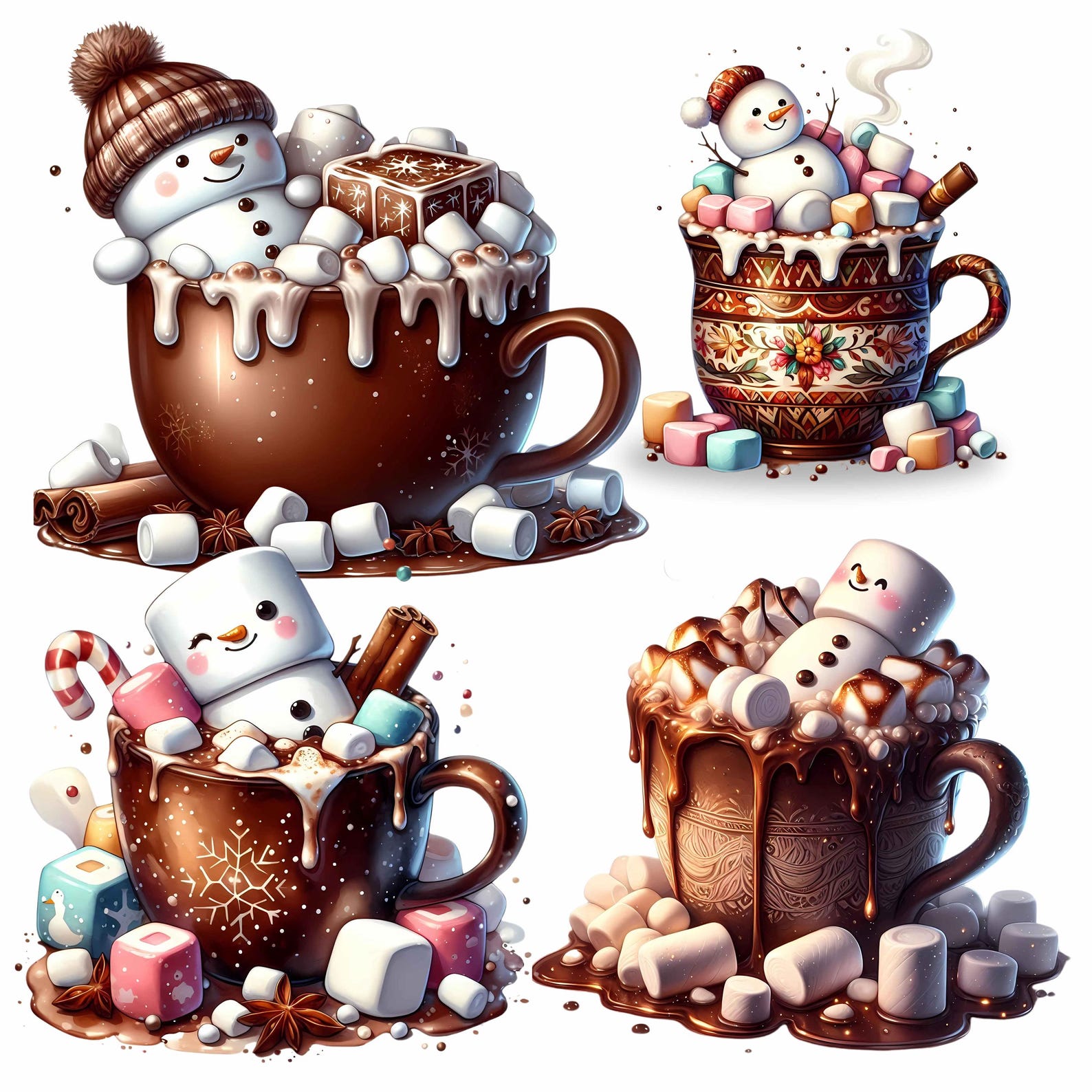 17 Cute Marshmallow Melting Snowman, Overflowing Hot Cocoa, Cozy Winter ...
