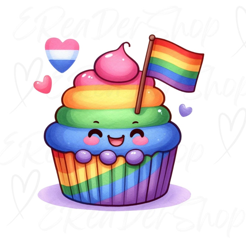 Rainbow Cupcakes PNG, Kawaii Watercolor Clipart, (digital Download) - Etsy