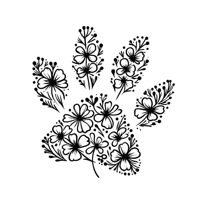 18 Doodle Floral Paw Clipart, Dog Prints, Pet Prints, Floral Paws, Paw ...