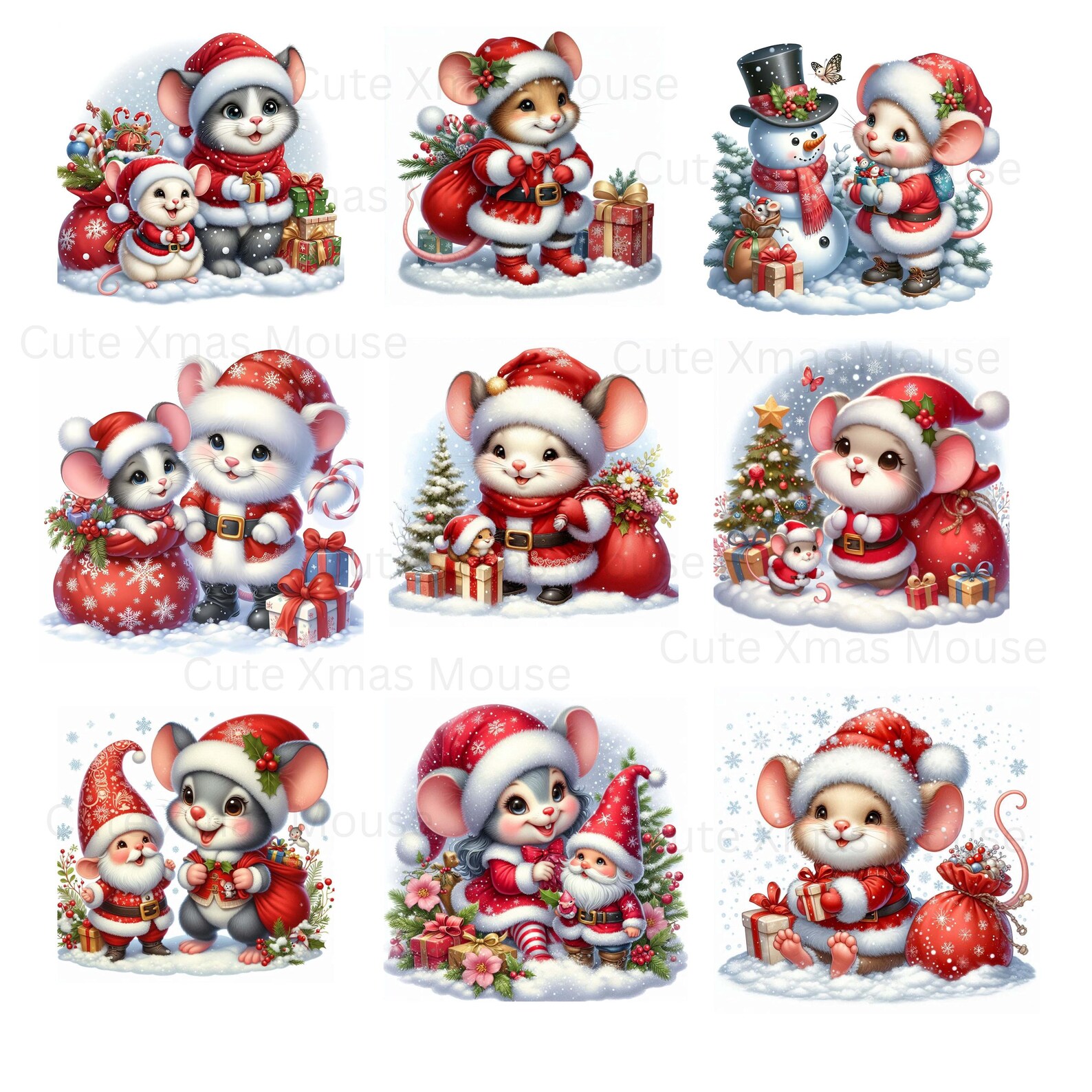 30 Cute Christmas Mouse, Mouse and Snowman Clipart, Cat and Mouse ...