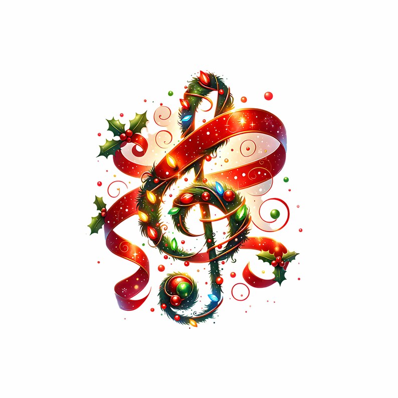 15 Watercolor Christmas Treble Clef, Music Note Clipart, PNG, Digital ...