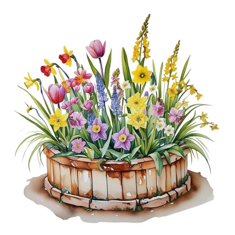 20 Watercolor Spring Flowerbeds Clipart, Spring Flowers, Watercolor ...