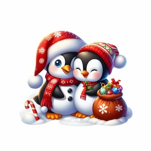 25 Cute Winter Penguins Clipart, Christmas Penguin and Snowman Clipart ...