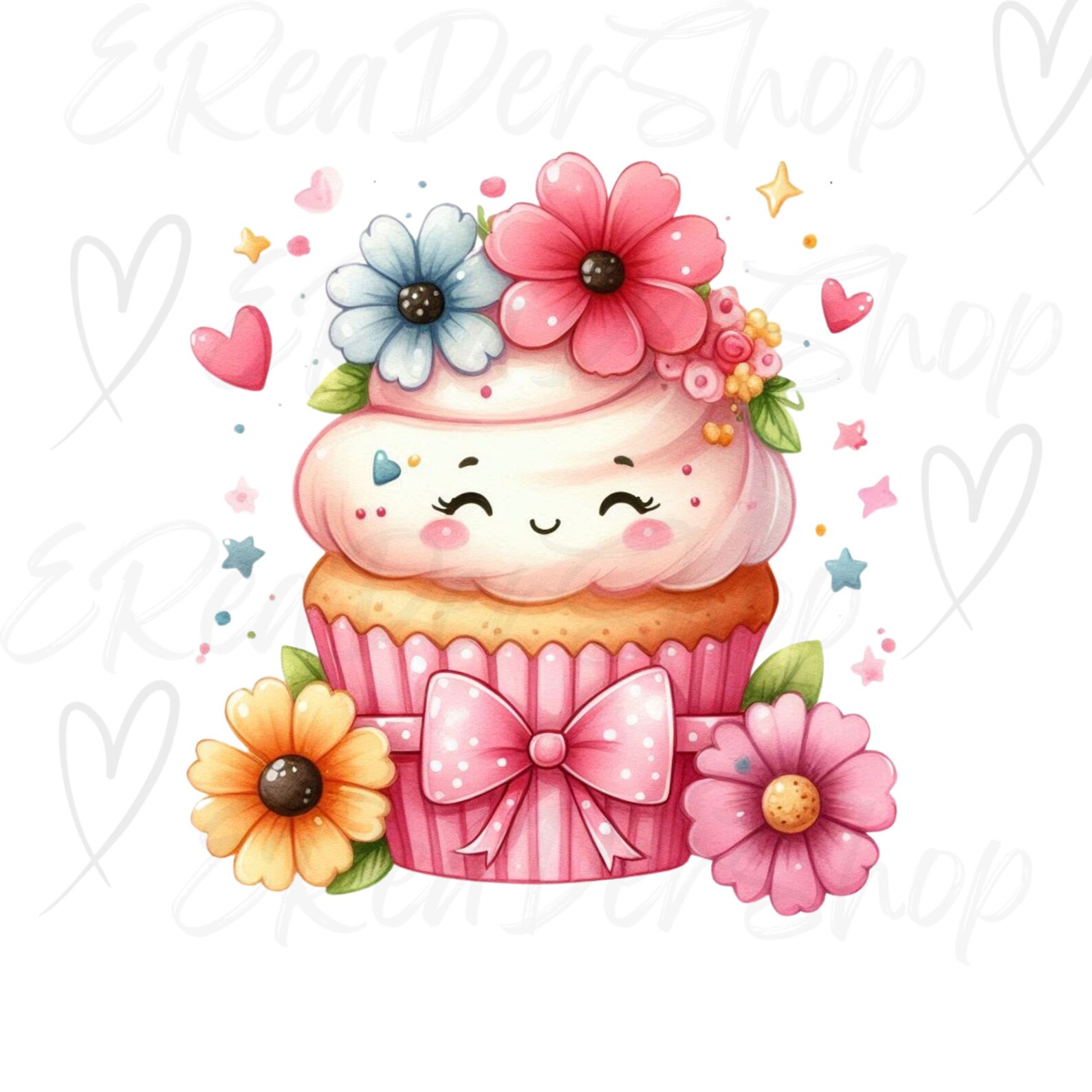 30 Cute Cupcakes, Cupcakes Clipart, Watercolor Cupcakes, Flower Cupckes ...