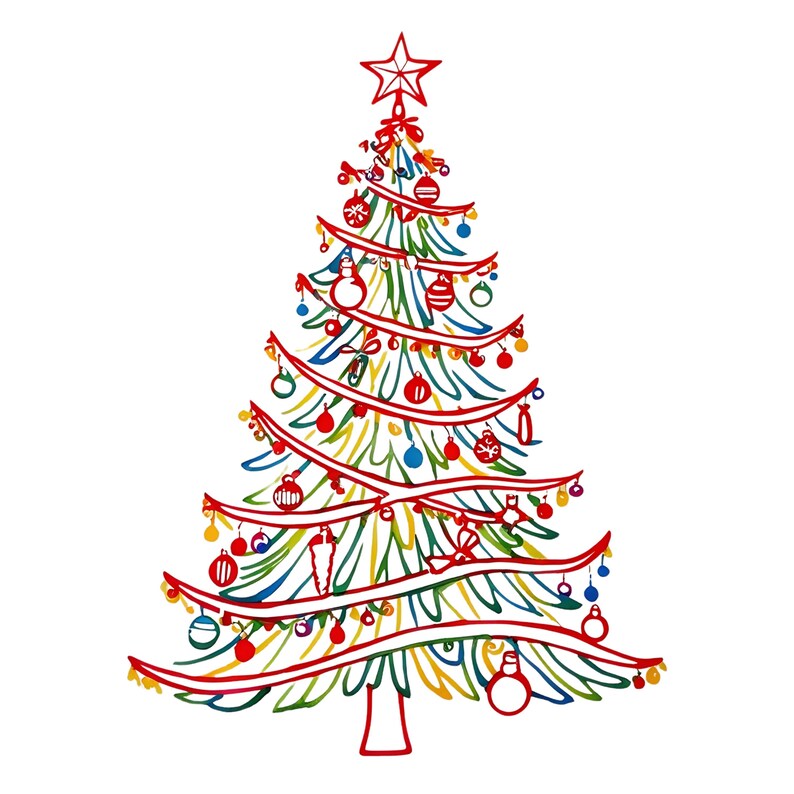 20 Line Art Christmas Trees, Watercolor Christmas Tree Clipart ...