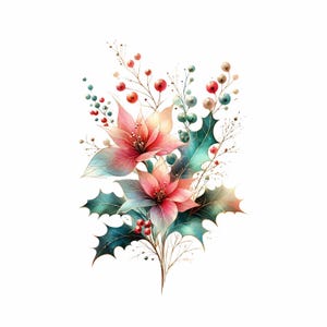 18 Christmas Holly Clipart, Watercolor Christmas Holly Abstracts ...