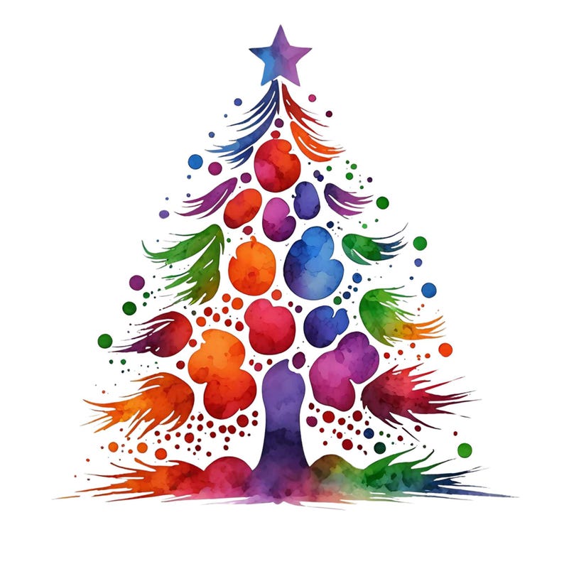 15 Rainbow Watercolor Christmas Trees, Christmas Tree Clipart, Dog Paw ...