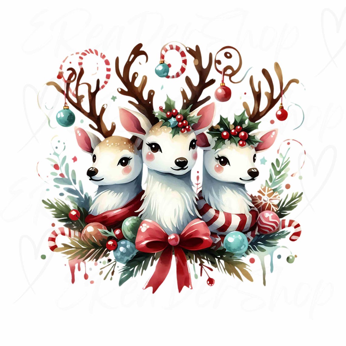 Watercolor Christmas Reindeer Clipart, Holiday Pngs, (digital Download ...