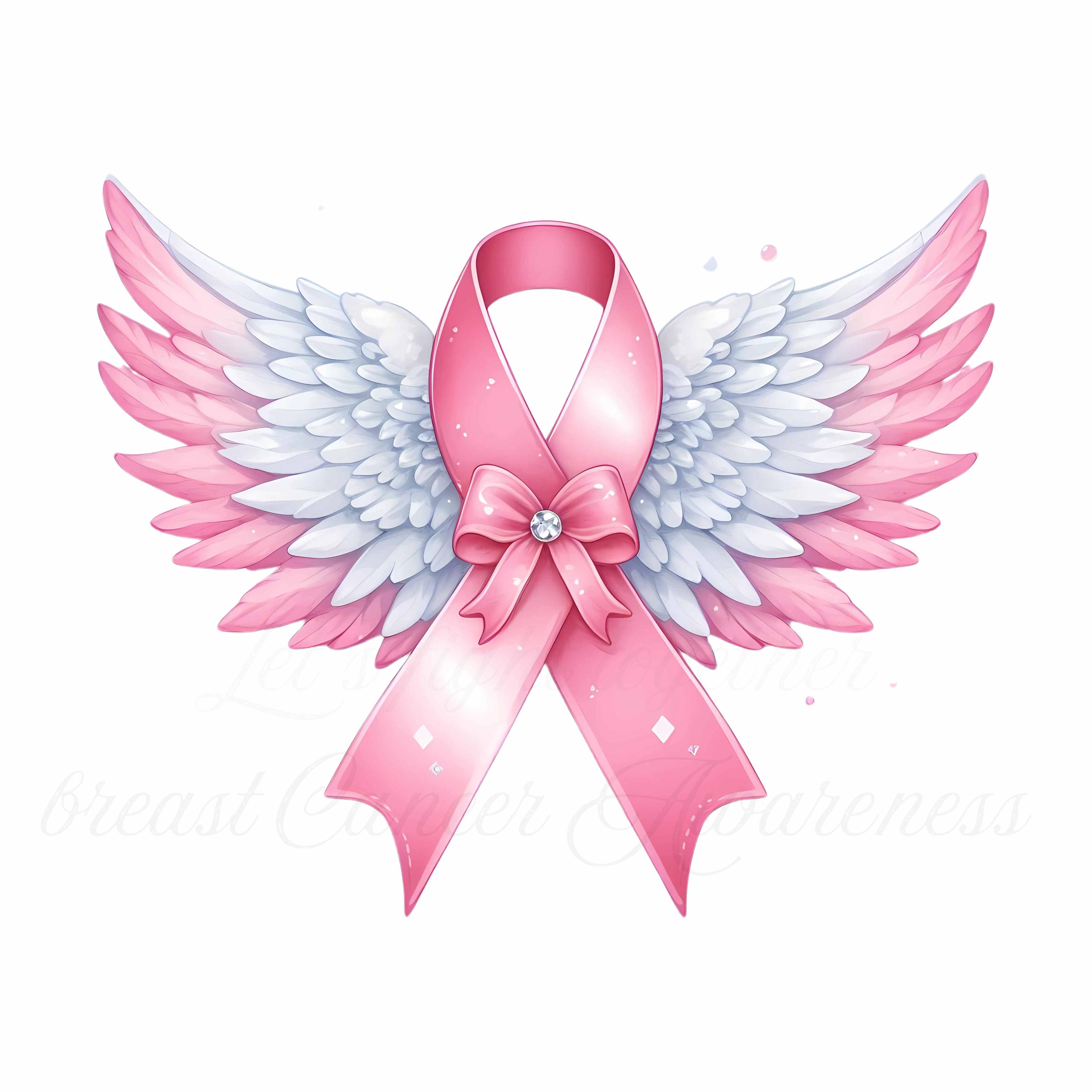 12 Angel Wings Pink Ribbon Png, Breast Cancer Awareness Clipart ...
