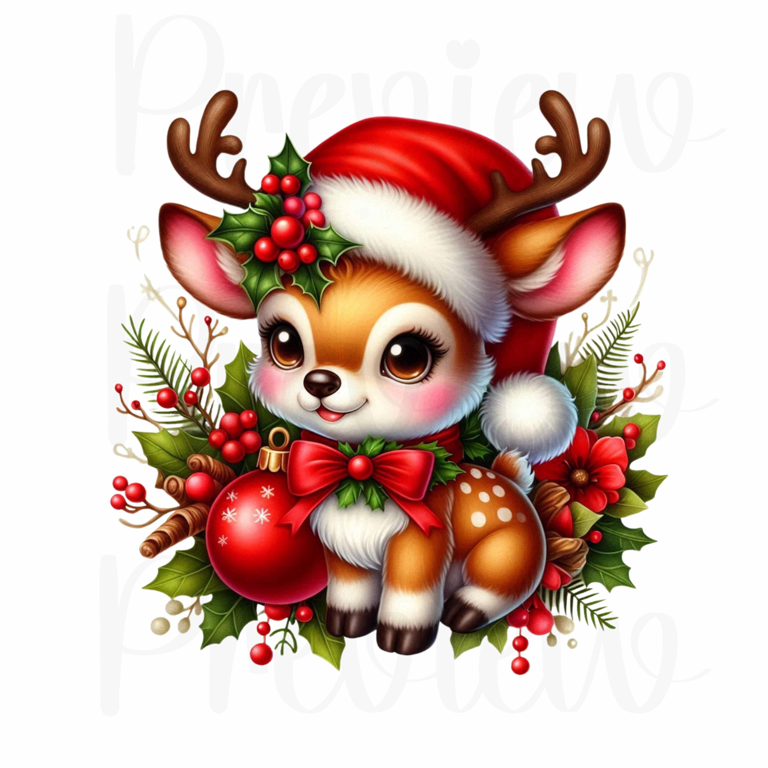 30 Cute Christmas Reindeers, Reindeer Clipart, Watercolor Reindeer ...