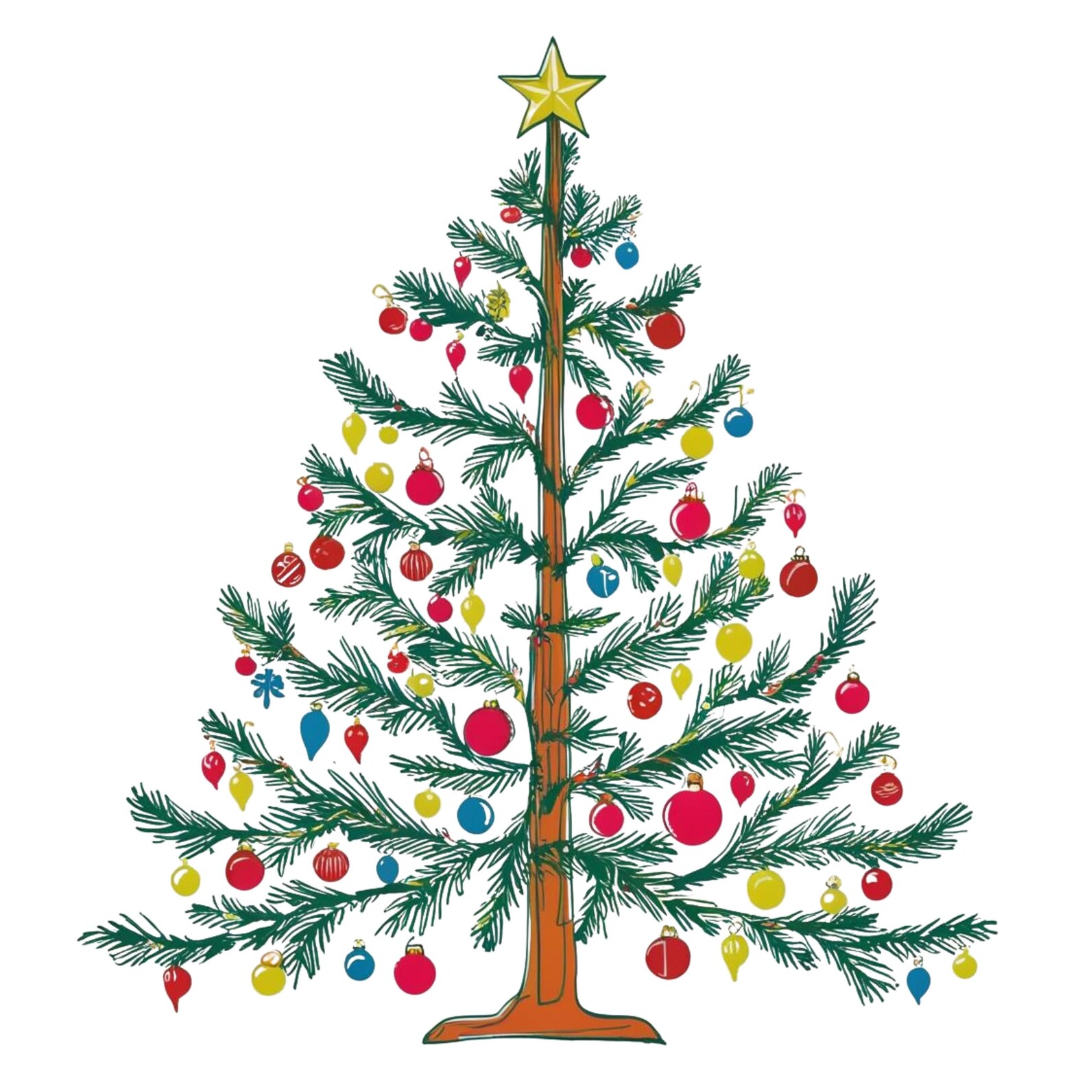 20 Line Art Christmas Trees, Watercolor Christmas Tree Clipart ...