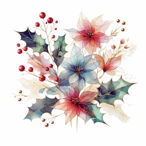18 Christmas Holly Clipart, Watercolor Christmas Holly Abstracts ...
