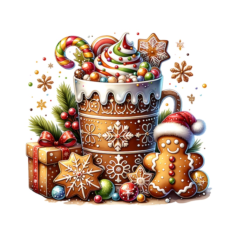 11 Christmas Gingerbread Snowman Cup Clipart, Gingerbread Cocoa Mug ...