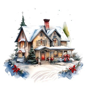 11 Christmas Houses Clipart, Winter Christmas House, Christmas Cards ...