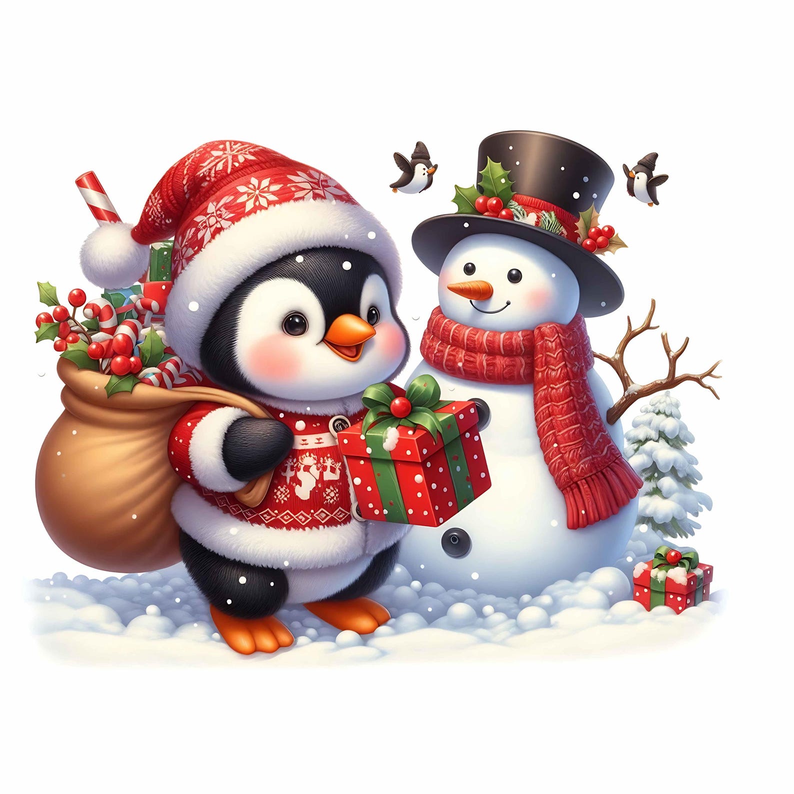 25 Cute Winter Penguins Clipart, Christmas Penguin and Snowman Clipart ...