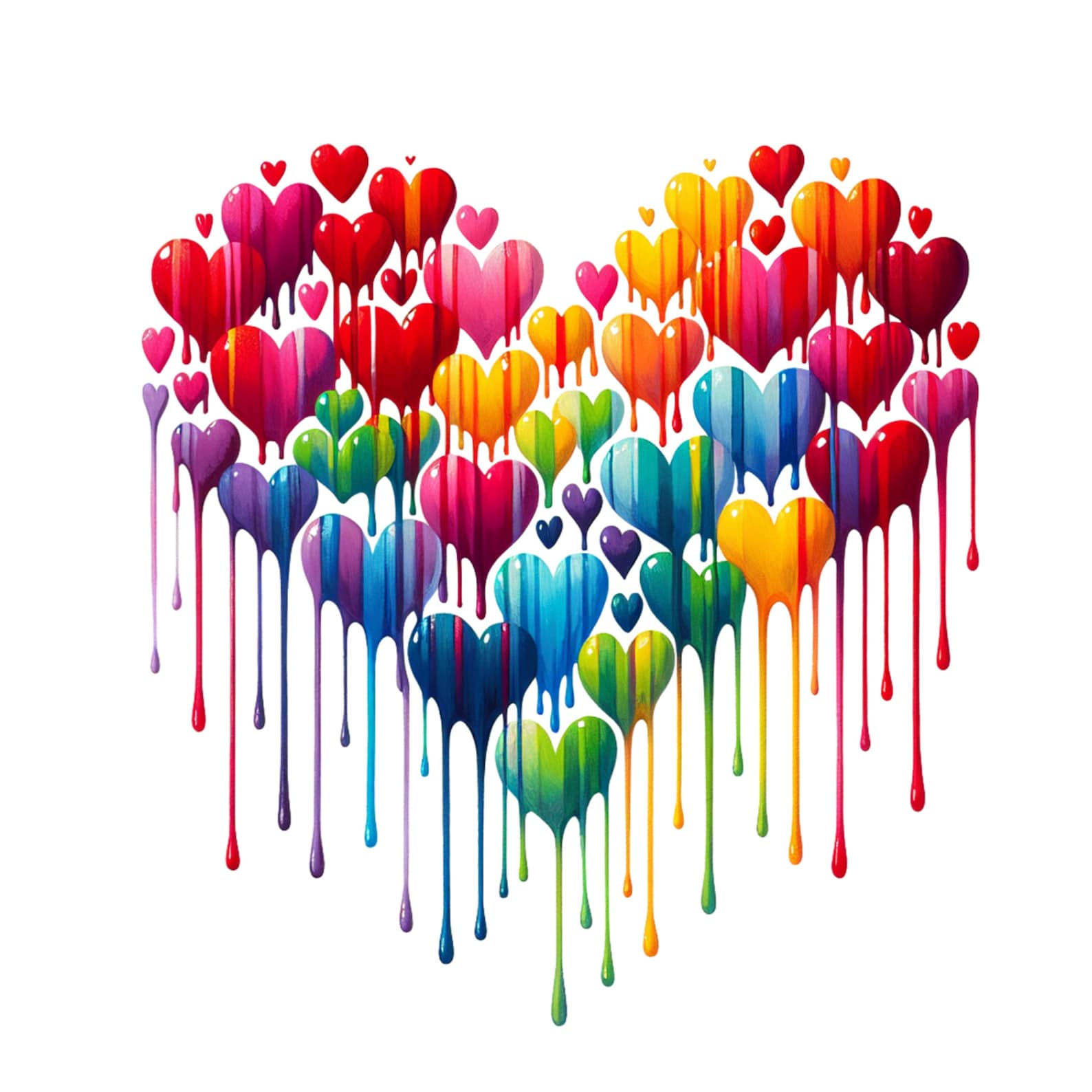 12 Rainbow Dripping Heart PNG Bundle, Colorful Heart Clipart, Paint ...