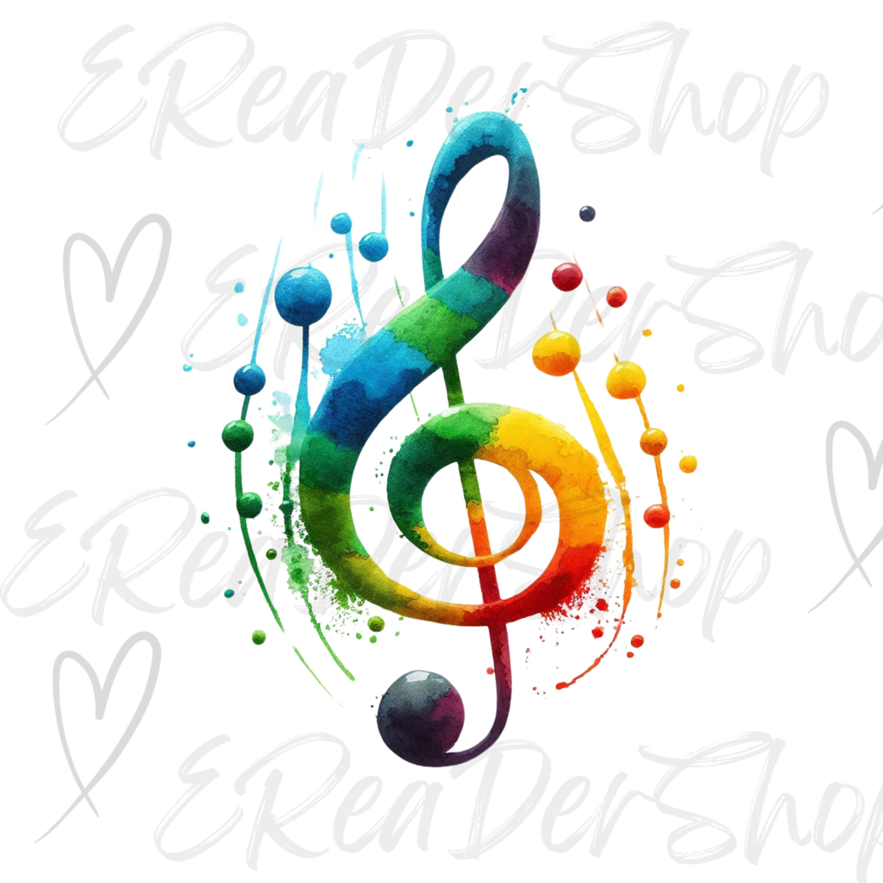 20 Watercolor Music Notes Clipart, Rastafarian Color, Treble Clef ...