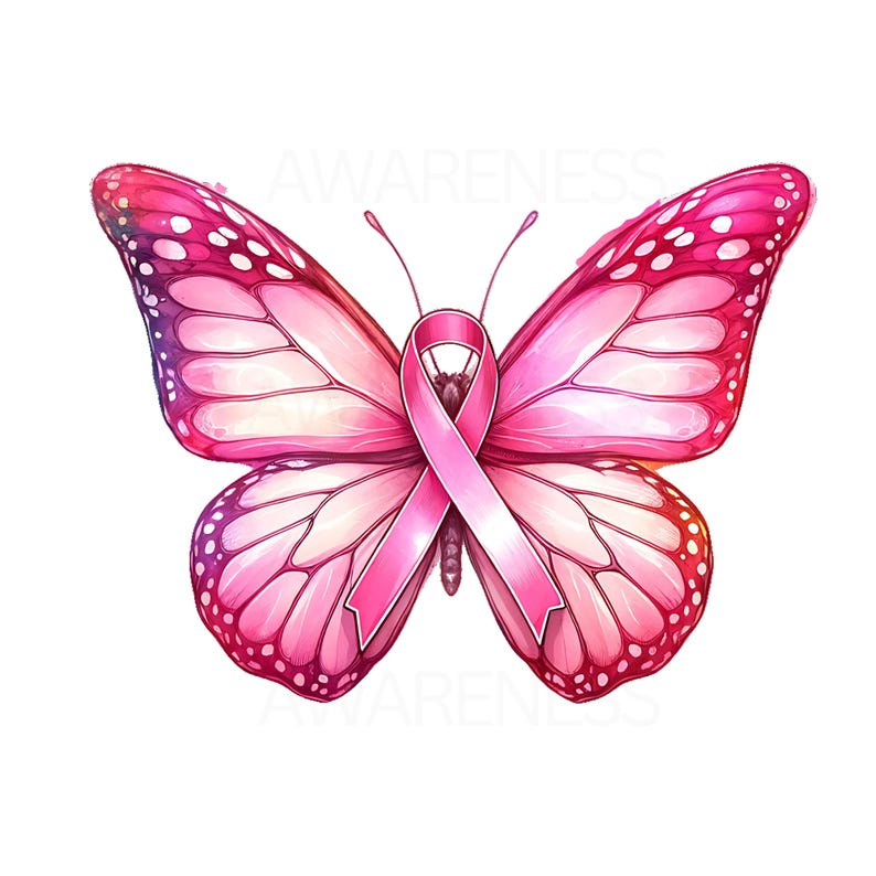 10 Watercolor Pink Ribbon Butterfly, Breast Cancer Awareness Butterfly ...