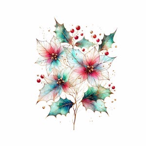 18 Christmas Holly Clipart, Watercolor Christmas Holly Abstracts ...