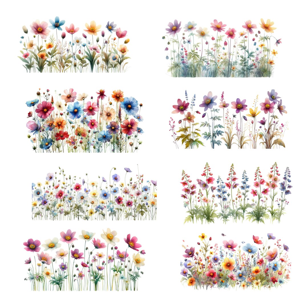 30 Wildflower Borders Clipart, PNG, Watercolor Clipart, Digital Clipart ...