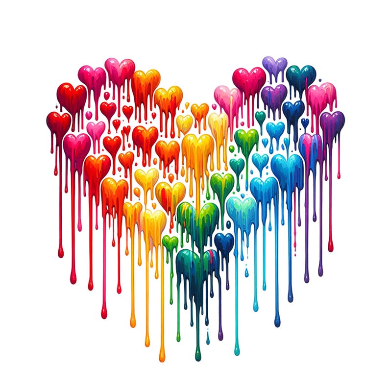 12 Rainbow Dripping Heart PNG Bundle, Colorful Heart Clipart, Paint ...