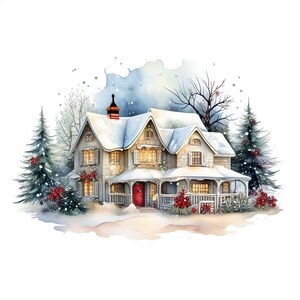 11 Christmas Houses Clipart, Winter Christmas House, Christmas Cards ...