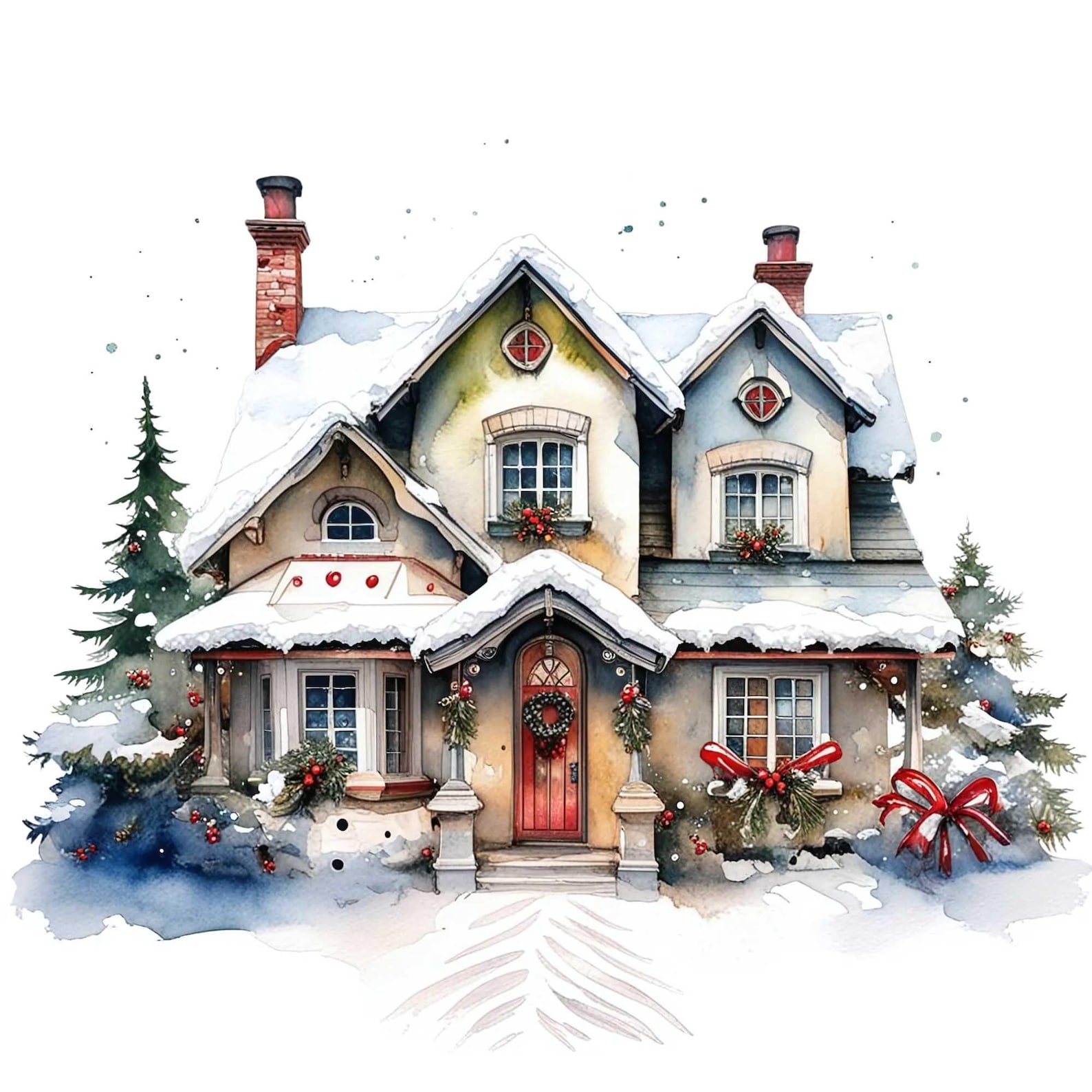 11 Christmas Houses Clipart, Winter Christmas House, Christmas Cards ...