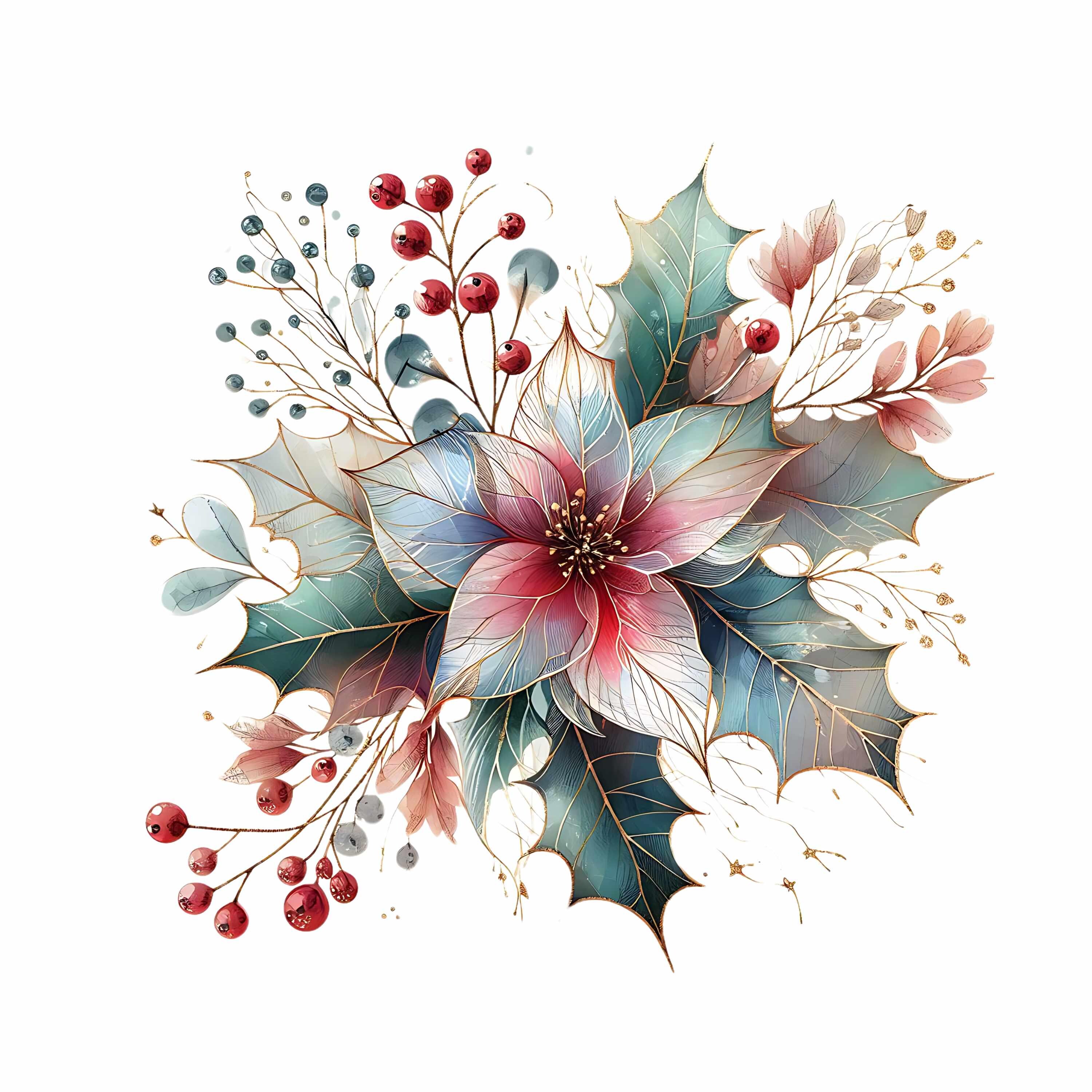 18 Christmas Holly Clipart, Watercolor Christmas Holly Abstracts ...