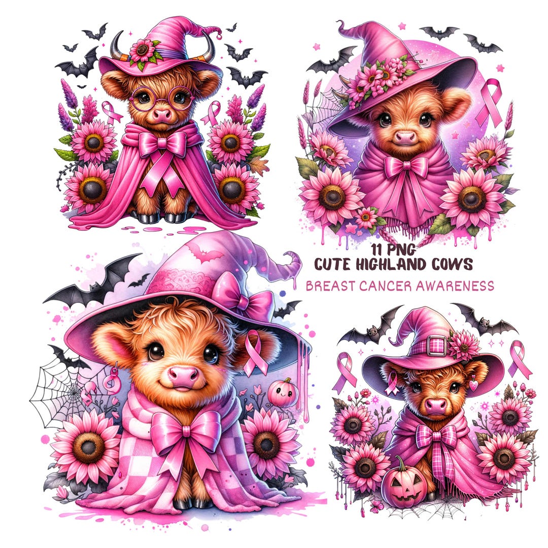 11 Breast Cancer Awareness Highland Cow, Highland Cow in Pink, Pink ...