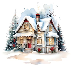 11 Christmas Houses Clipart, Winter Christmas House, Christmas Cards ...