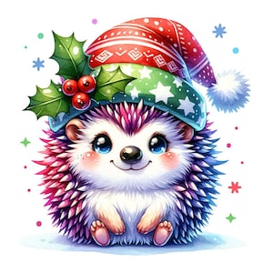 20 Cute Christmas Hedgehog Sublimation, Watercolor Christmas Clipart ...