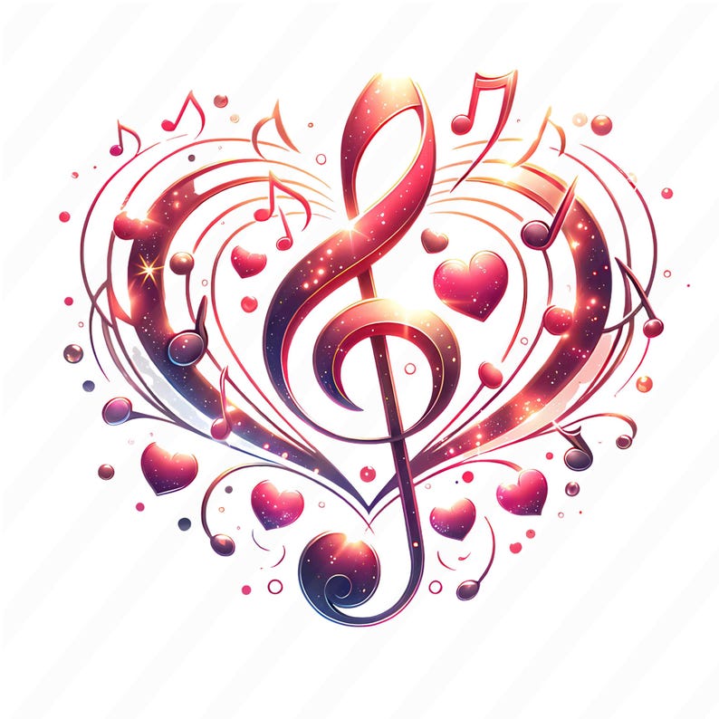 14 Watercolor Valentines Music Notes Sublimation, Music Clipart ...